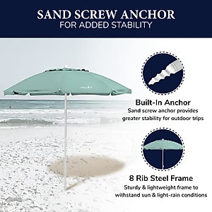 Caribbean Joe Chaby International Portable, Adjustable Tilt Beach Umbrella with UV Protection, Mint, 7 FT