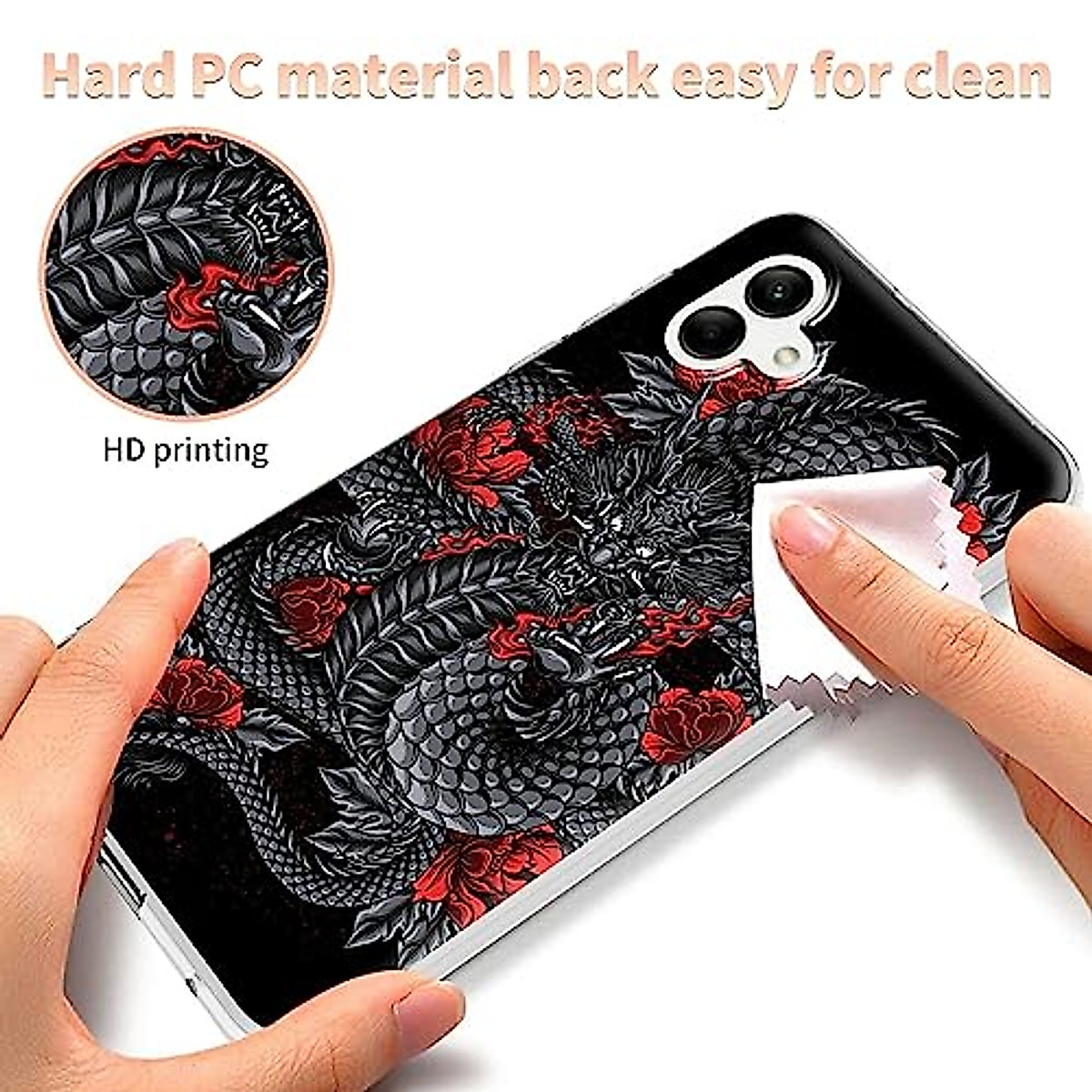 BWEGRHE for Samsung Galaxy A04 4G Clear Case with Dragon Roses Pattern Designed, Transparent Dual Layer Soft TPU Bumper + Hard PC Shockproof Protective Phone Case for Galaxy A04 4G