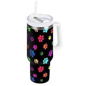 MCHIVER Color Paw Prints 40 oz Tumbler with Handle and Straw Stainless Steel Vacuum Water Bottle Leak-proof Travel Coffee Mug Insulated Tumbler for Office Car Home