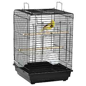 PawHut 23" Bird Cage Flight Parrot House Cockatiels Playpen with Open Play Top and Feeding Bowl Perch Pet Furniture Black