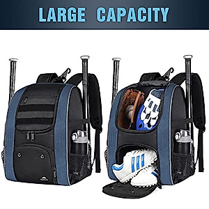 MATEIN Baseball Backpack, Lightweight Softball Bag with Shoes Compartment for Men, Large Capacity Baseball Bags Gift for Adults with Fence Hook Hold 4 Tee Ball Bats, TBall Gear, Helmet