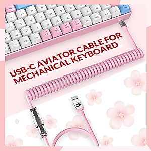 ZIYOU LANG RK-T8 Wired 65% Mechanical Gaming Keyboard with RGB LED Backlit Anti-ghosting TKL Mini 68 Key Custom Coiled C to A Cable Tactile Blue Switch for PS4 PS5 Xbox PC Mac Gamer(Pink/White/Blue)