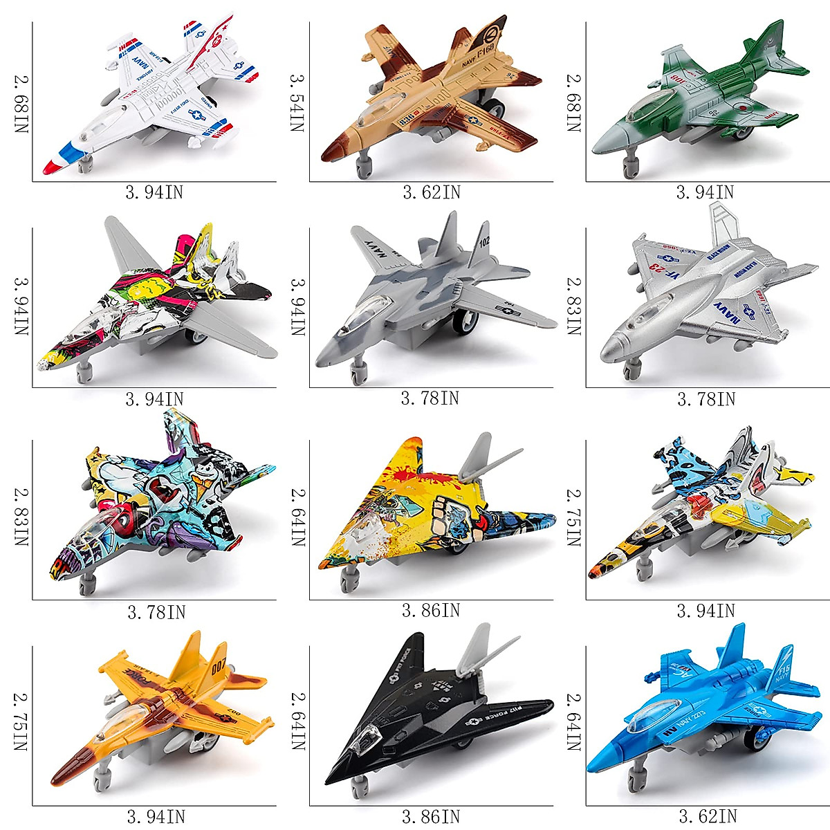 12 in 1 Model Airplane Toys Set Die Cast Metal Military Themed Fighter Jets Mini Air Force Kids Playset