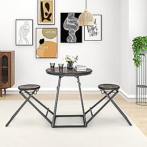 COSTWAY Bar Table and Stools Set of 3, Round Pub Bistro Table with 2 Foldable Stools, Heavy-Duty Steel Frame, Modern Table and Chairs Set for 2, Kitchen Dining Set for Apartment, Restaurant, Bar