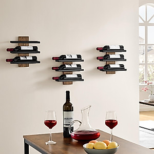 Hoctieon 3-Set 3 Tier Wall Mount Wine Rack, Wood Wine Racks for Wall, Wall Mounted Wine Bottle Rack, Wine Wall Rack, Wine Holder Wall Mounted, Wall Mounted Wine Bottle Racks for Display, Rustic Brown