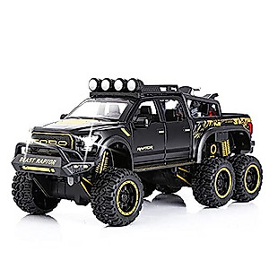 SASBSC Toy Pickup Trucks for Boys F150 Raptor DieCast Metal Model Car with Sound and Light for Kids Age 3 Year and up Black