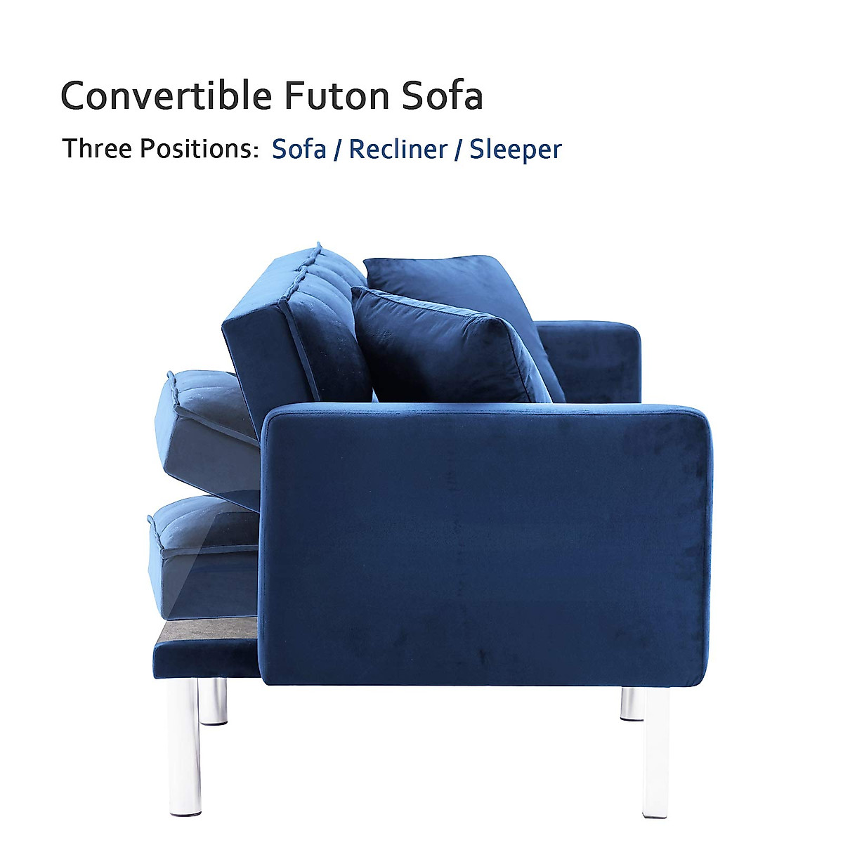 Olela Sleeper Sofa Bed Modern Tuft Futon Couch Convertible Loveseat Sleeper Reclining Sofa Bed Twin Size with Arms and 2 Pillows for Living Room, Navy Blue