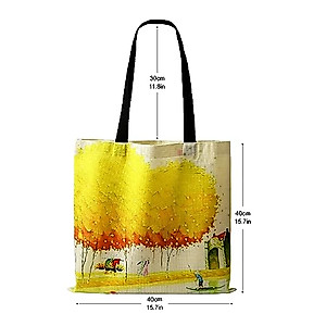 KaiTingu Canvas Tote Bag for Women - Aesthetic Reusable Eco Grocery Shopping Tote Bag - Yellow - 15.7" x 15.7" - Women's Department