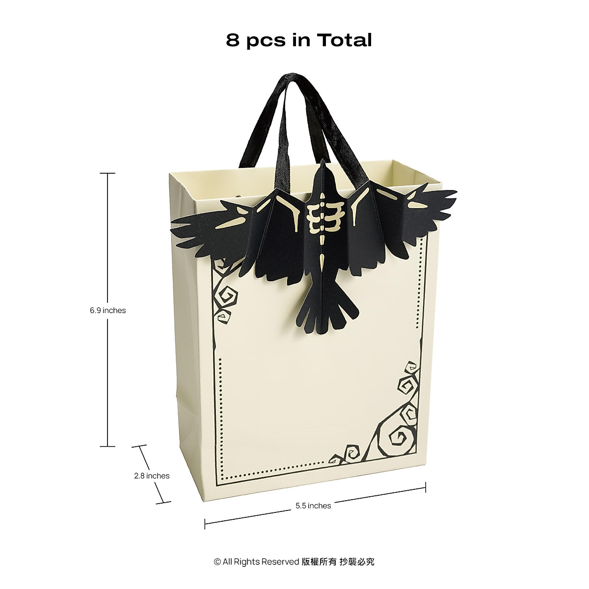Cheerland 8pcs Halloween Party Favor Bags with Gothic Paper 3D Crow for Birthday Baby Shower Paper Bags Snack Bag Raven Goodie Bag Candy Bag with 3D Crows Party Supplies Trick or Treat Bag