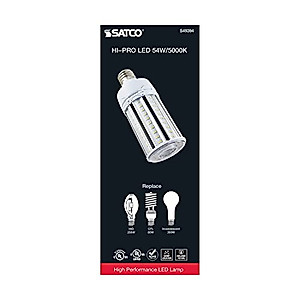Satco S49394 Hi-Pro High Lumen LED Corncob Light Bulb, HID Replacement, 54 Watts, White