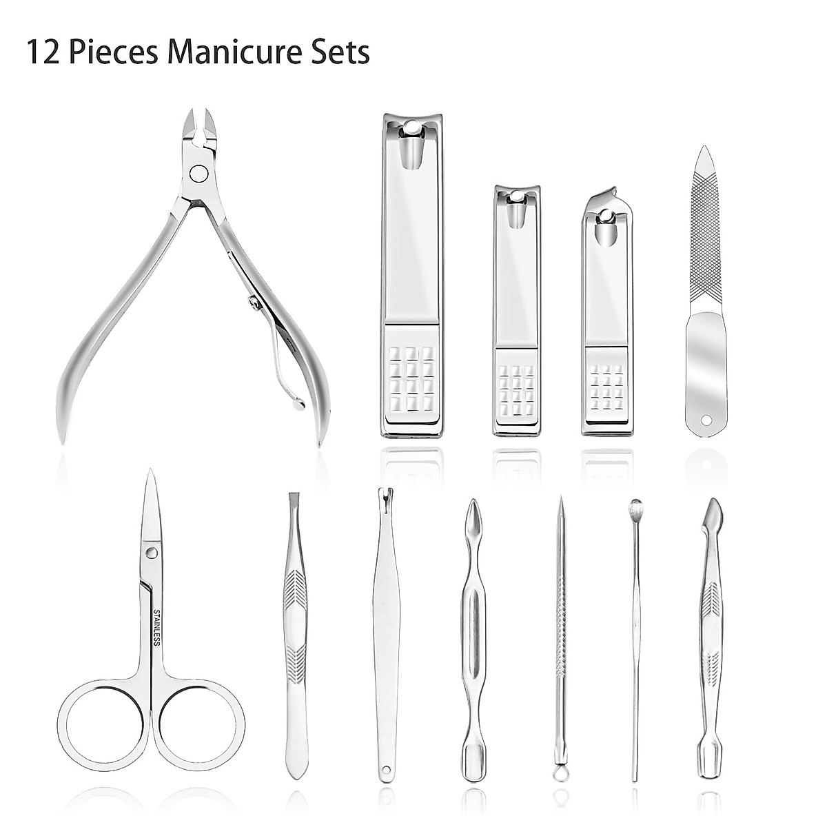 ZIZZON Manicure, Pedicure Kit, Nail Clippers Set of 12Pcs, Professional Grooming Kit, Nail Tools with Luxurious Travel Case Black