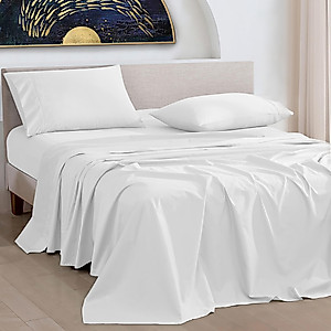 URBANHUT 1000 Thread Count Egyptian Cotton Sheets Full Size, Long Staple Soft & Breathable, 4 Pc Bed Sheet Sets, Luxury Hotel Sateen Sheets Fits 16" Deep Pocket - White