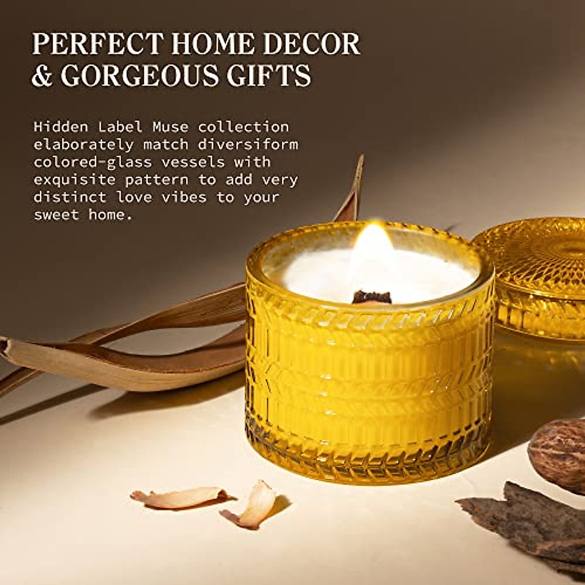 Hidden Label Wild Warm Vanilla Scented Candles, Crackling Wood Wick Soy Candles, Muse Collection 7.4oz Glass Jar Decorative Candles, Candles Gifts for Women