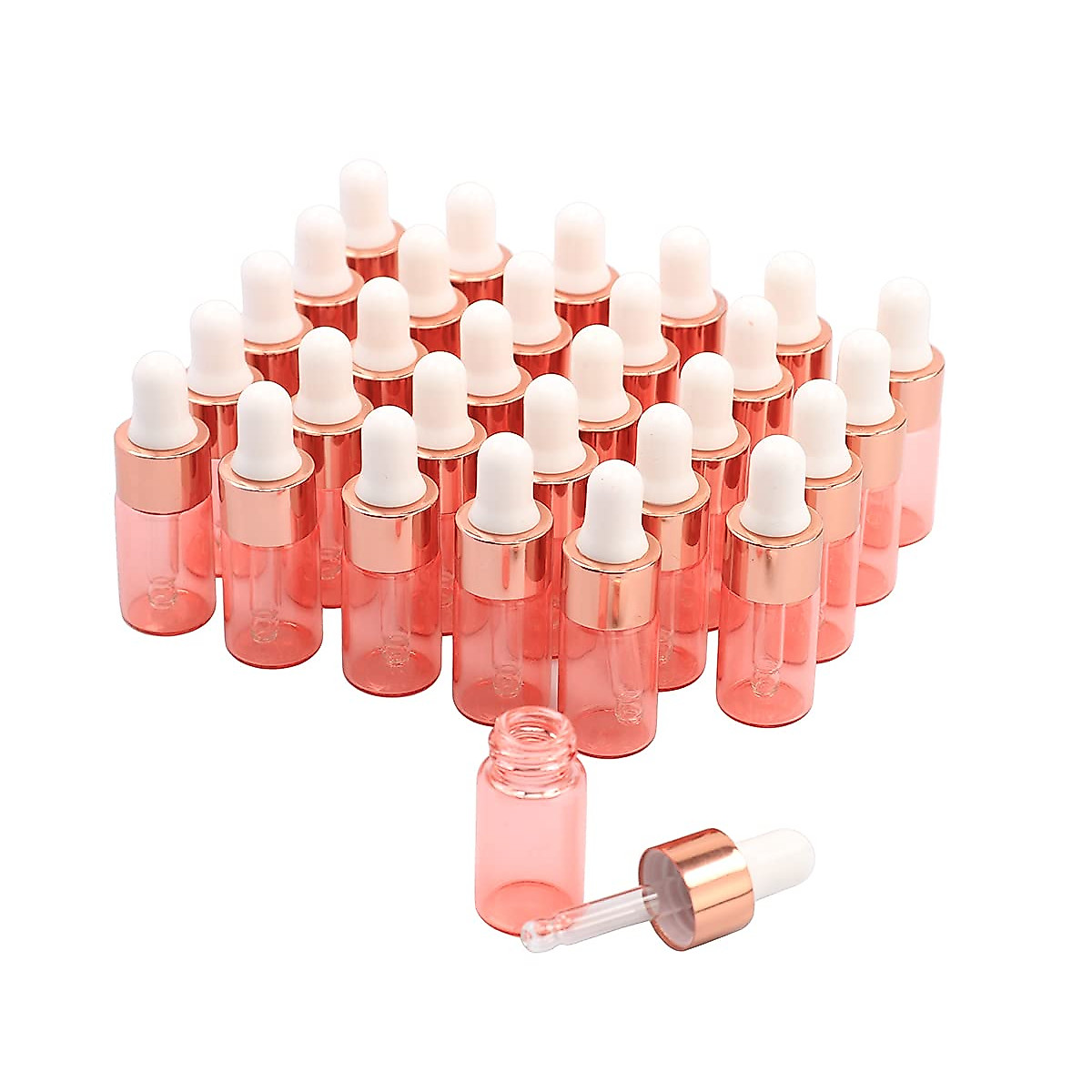 30 Pack Set, Pink Glass Dropper Bottles Essential Oils Dropper Bottles Mini Sample Bottles DIY Perfume Cosmetic Containers Glass Vials With Glass Eye Dropper (3ml)