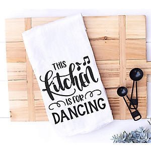 Handmade Funny Kitchen Towel - This Kitchen Is For Dancing - 100% Cotton Funny Hand Towel for Bathroom - 28x28 Inch Perfect for Housewarming-Christmas-Mothers’ Day-Birthday Gift