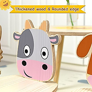 Xylolin Wooden Kids Table and Chairs Set, 4 Pieces Play Table with Animal Themed Chairs for Toddlers Drawing Reading Arts Crafts Snack Time, Boys Girls Playroom School Home Daycare