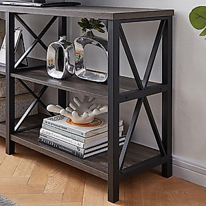 LVB Industrial Entryway Table and Nightstand Set of 2 for Home Living Room,Dark Grey