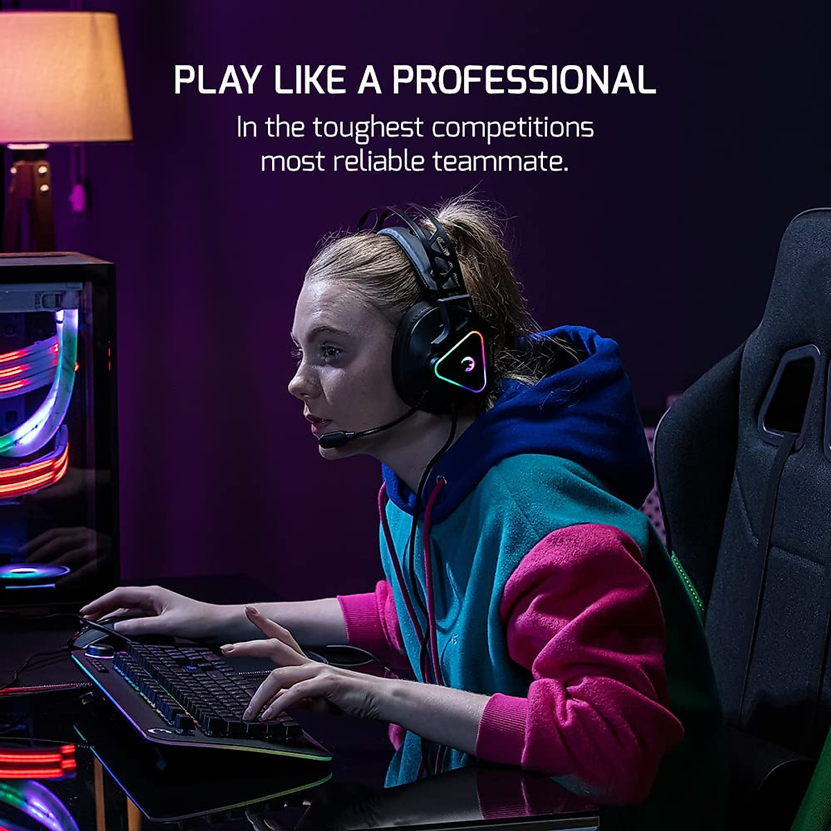 GAMEPOWER Kizaru USB Gaming Headset - 7.1 Virtual Surround Sound, Wired RGB Led Headphones with 53MM Drivers, Comfort Design, 360 Spatial Audio, Noise Cancelling Mic PC, Laptop, Black