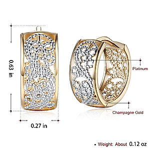 14K Gold Silver Wide Filigree Hoop Earrings Hollow Carved Flower Texture Earrings For Womens Men