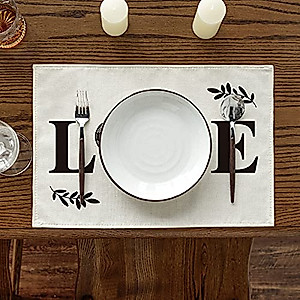 Artoid Mode Love Family Together Home Buffalo Plaid Placemats for Dining Table, 12 x 18 Inch Holiday Vintage Thanksgiving Washable Table Mat Set of 4