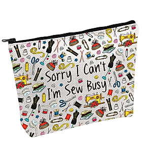 PWHAOO Funny Tailor Makeup Bag Sorry I Can't I'm Sew Busy Cosmetic Bag Knitting Cosmetic Bag Sewing Lover Gift (I'm Sew Busy B)