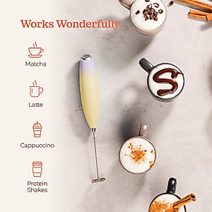 Powerful Handheld Milk Frother, Mini Milk Foamer, Battery Operated (Not included) Stainless Steel Drink Mixer with Frother Stand (Lavender Banana)