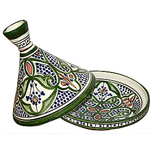Serving Tagine Handmade Ceramic Tajine Dish Exquisite 10" Verde White Green