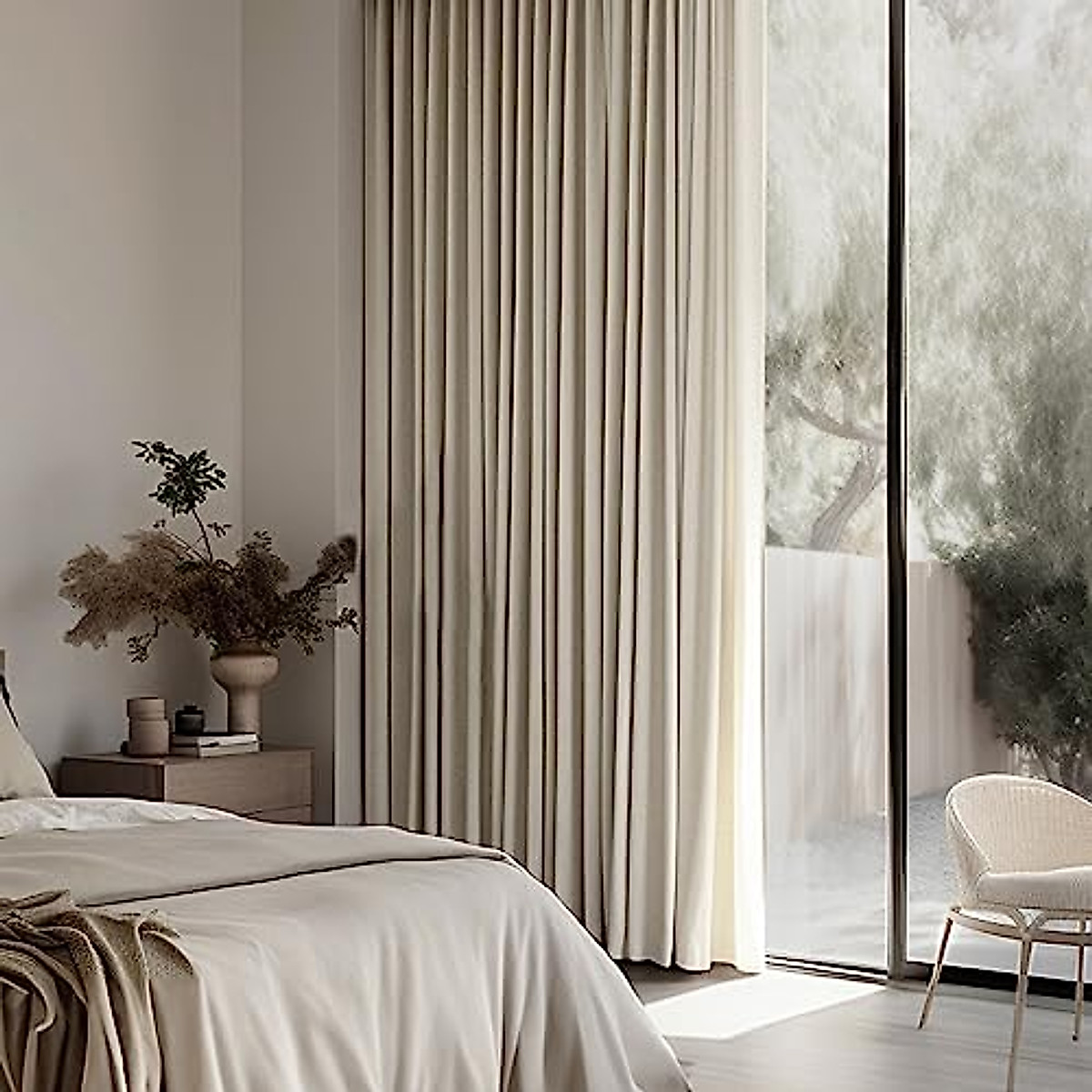 MIULEE Linen Textured 100% Blackout Curtains for Bedroom 96 Inches Long Natural Beige Thermal Insulated Black Out Curtains/Draperies with White Liner for Living Room/Nursery, Grommet Top, 2 Panels