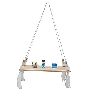 Hanging Wood Floating Shelves Nordic Wall Hanging Shelf Swing Wall Storage Shelf for Living Room Bedroom, [White Gray]