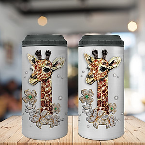 Wassmin Giraffe Tumbler Can Cooler 4-in-1 Giraffe Gift For Women Girls Teen Jewelry Drawing Style Stainless Steel Insulated Tumblers 16oz Cup With Lid Birthday Christmas Presents