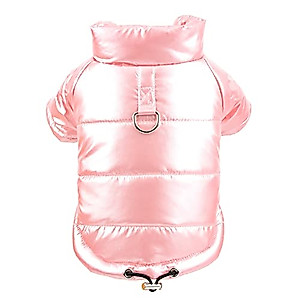 SMALLLEE_LUCKY_STORE Pet Metallic Padded Puffer Jacket Winter Snow Coat Fleece Lined with D-Ring for Small Dog Cat Boys Girls Puppy Chihuahua Yorkie Warm Cold Weather Clothes,Pink,S