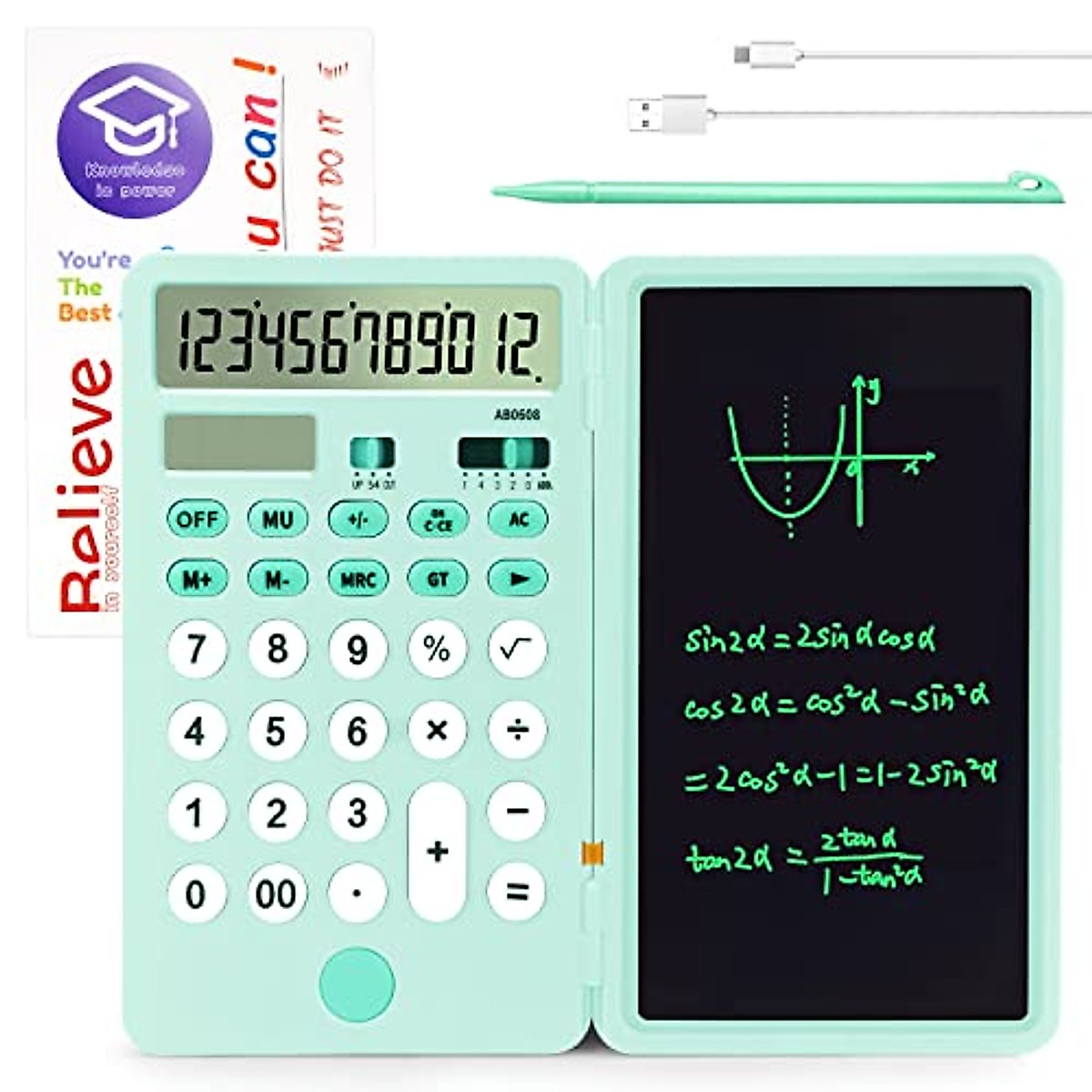 Aucanla Calculator with Notepad,12-Digit Large Display Desk Calculator,Rechargeable and Solar Basic Calculator for Office,School and Business