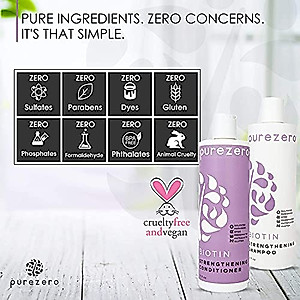 Purezero Biotin Shampoo & Conditioner set - Anti Thinning Formula - Volumizing, Thicker, Fuller Hair - Zero Sulfates, Parabens, Dyes, Gluten - 100% Vegan & Cruelty Free - Great For Color Treated Hair