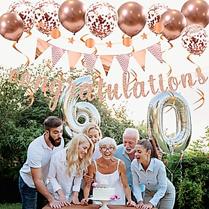 Rose Gold Congratulations Decorations Set Congratulations Banner,Pennant,Star Circle Dots Garland,Hanging Swirls.Baby Shower,Graduation,Retirement,Wedding,Birthday,Anniversary Party