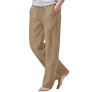 iWoo Mens Elastic Waist Drawstring Pants With Pockets Beach Linen Pants Men Dk Xxl