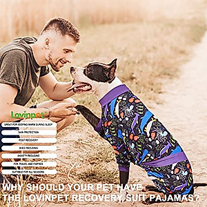 LovinPet Large Big Dog Pajamas - Post Surgery Onesie for Large Dog Breeds, Reflective Stripe, Lightweight breatheable stretchy knit, Charcoal Gray Deep Sea Print, Large Dog Jammies, Pet Pj's,Black 2XL
