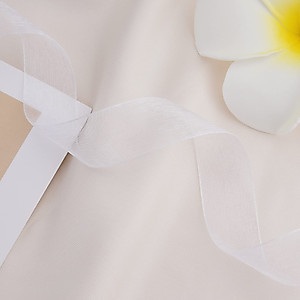 Hapeper 1 Inch Sheer Organza Chiffon Ribbon, 50 Yards/ Roll (White)