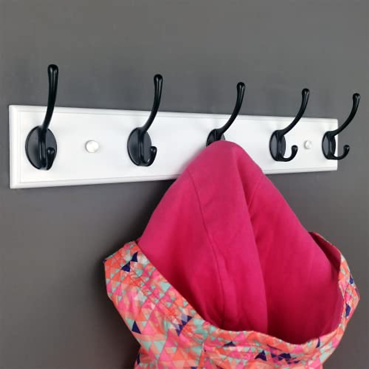 lomejii 5 Black Hooks Wood Coat Rack Wall Mount, 17.3’’, Heavy Duty Hooks for Hanging Clothes,Hat,Backpack etc, Great Modern Wall Decoration for Entryway Hallway Mudroom Farmhouse,White