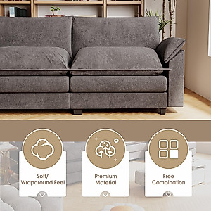 JUMMICO 119” Sectional Sofa Modern Deep Couch with Reversible Ottoman, L-Shaped Chenille Fabric Modular Sofa Sleeper Comfy for Living Room/Bedroom/Apartment (Grey, L Shaped Sofa)