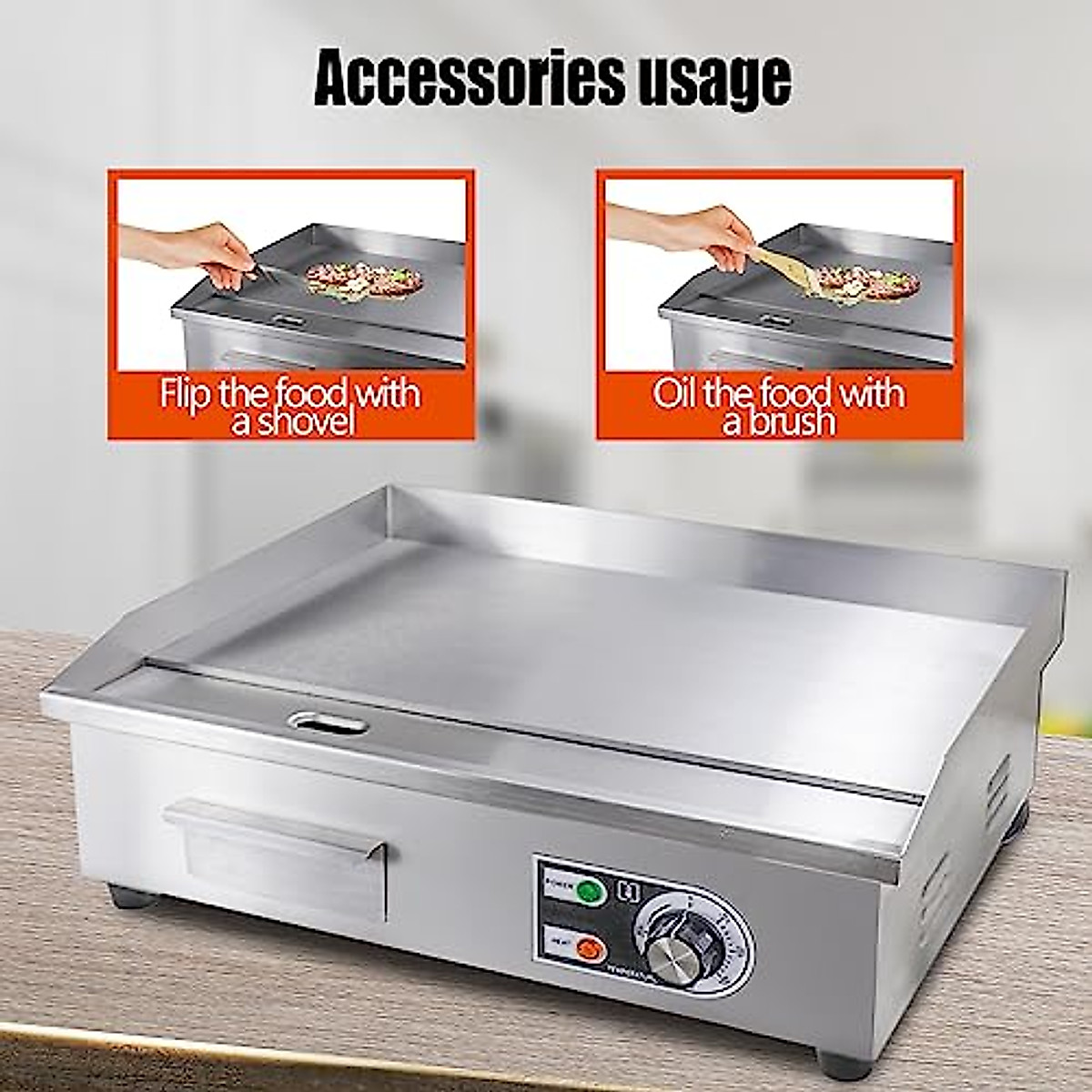 ExGizmo 22" Commercial Electric Griddle,Electric Countertop Flat Top Griddle,110V 1600W Electric Flat Top Grill,Non-Stick Restaurant Teppanyaki Stainless Steel Grill,Adjustable Temperature Control