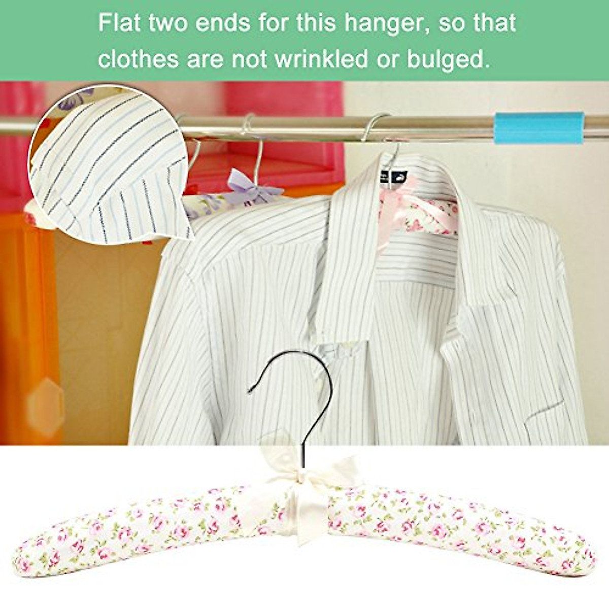 Floral Cotton Padded Hangers Soft Dress Hanger 10PCS, with Hair Rope