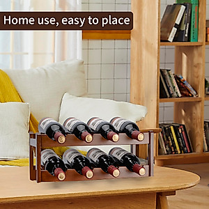 Juomid Bamboo Wine Rack, 2 Tiers 8 Bottle Wine Shelf, Free Standing Floor Countertop Liquor Storage Cabinet Holder Stand for Kitchen Dining Room Pantry, Sturdy Durable Brown Wine Racks