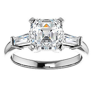 Moissanite Handmade Engagement Ring 2 CT Asscher Cut Moissanite Solitaire Wedding Ring for Women Propose Gifts VVS Colorless (925 Silver (White Gold Plated))