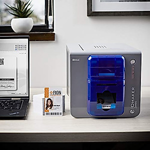 ID Maker Zenius 1 Sided Card Printer Machine & Supply Kit for Badge Printing - Print Professional Quality Identification Badge - IDMaker Software, Premium Camera, 200-Print Color Ribbon, 200 PVC Cards