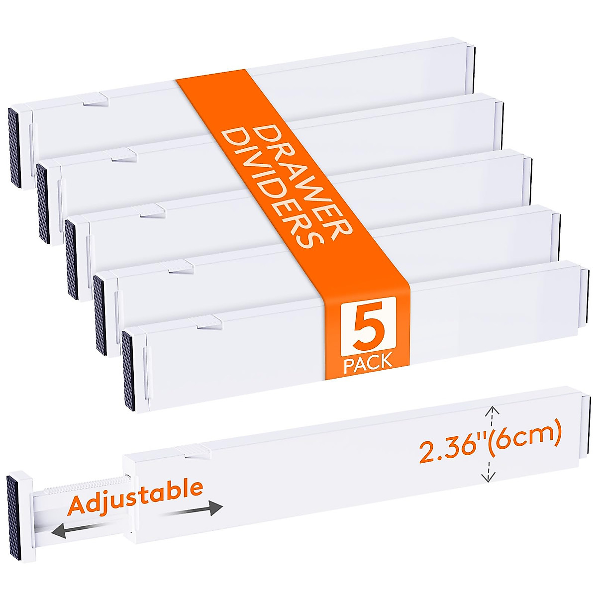 Lifewit 5 Pack Kitchen Drawer Dividers 2.36" High, 16"-22" Adjustable Drawer Organizer for Utensils/Clothes/Makeup, Plastic Expandable Separators in Dresser/Bedroom/Bathroom/Office Storage