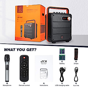 JYX Portable Bluetooth Karaoke Machine, Microphone PA Speaker System with FM Radio, REC, TWS, Remote Control, Supports TF Card, USB, AUX in, for Home,Party, Event