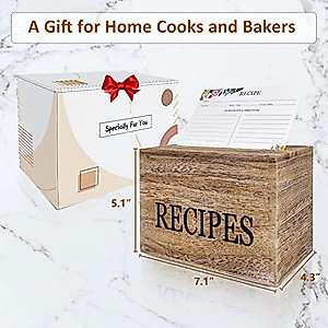 feasteery Recipe Box,Recipe Cards 100 Size 4x6 with 16 Divider,1 Conversion Card,100 Card Protectors,Rustic Wood Box Organizer Set,Cute Box for Housewarming Grandma Mom Wedding Bridal Shower