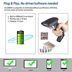 REALINN 2D Barcode Scanner Compatible with Bluetooh, Wireless, USB Wired Function, Portable Wireless QR Code Reader for Mobile Phone Tablet PC, iOS Android MacOs Windows Linux System