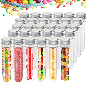 30 Pack 45 ML Plastic Test Tubes with Caps, Clear Bath Salt Tubes, Gumball Candy Container, Candy Storage Vials for Party Favors Science Experiment Home Décor(25x140mm)
