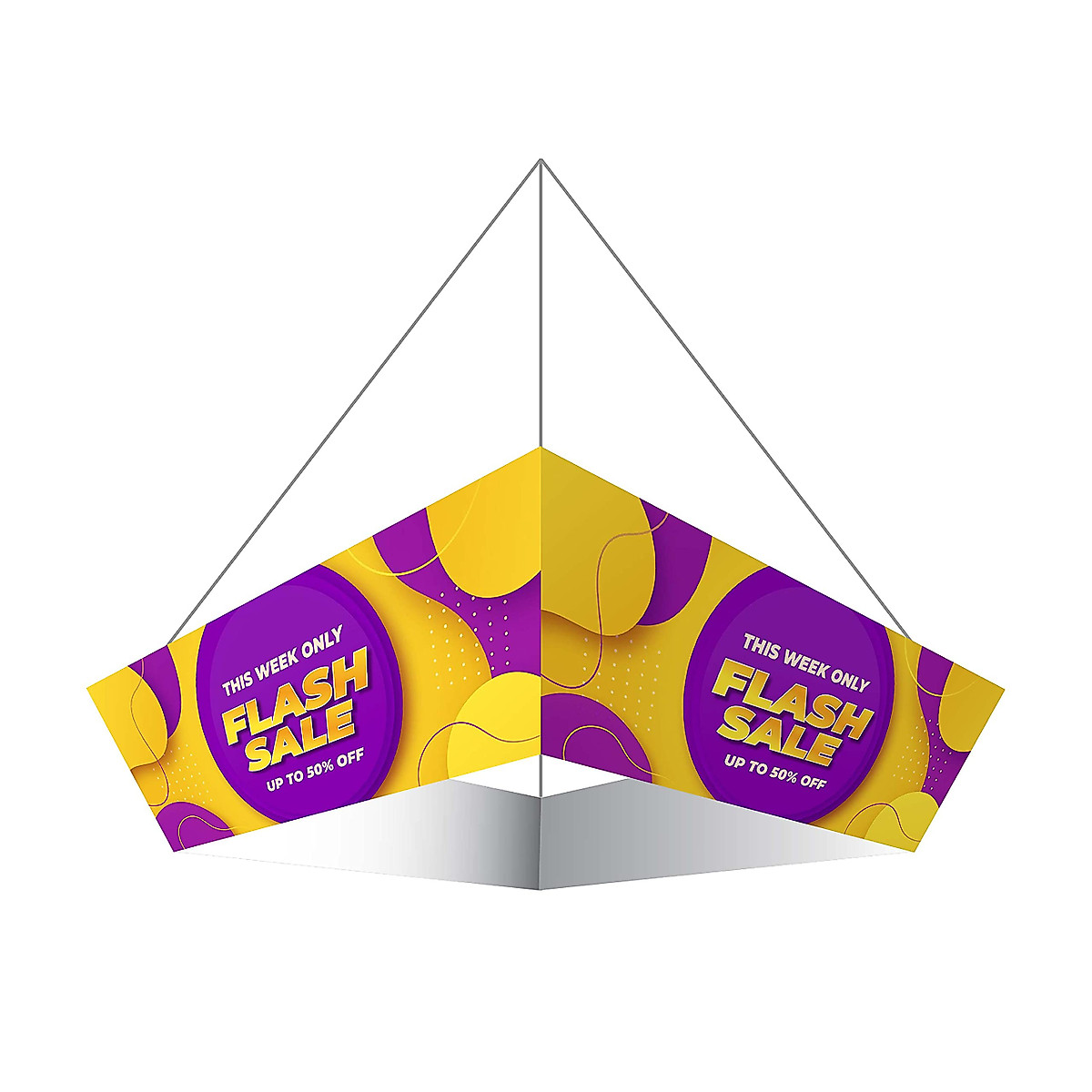 BANNER BUZZ MAKE IT VISIBLE Tapered Square Fabric Hanging Ceiling Banner Sign Single Side Printed Outside for Trade Show Display (12 X 3.5')